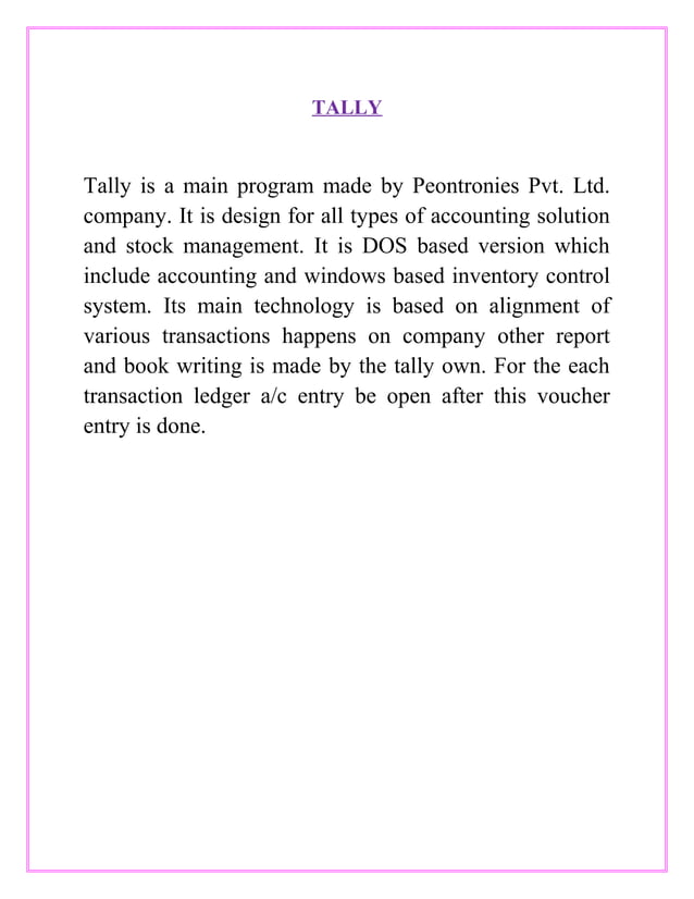 Tally project | DOC