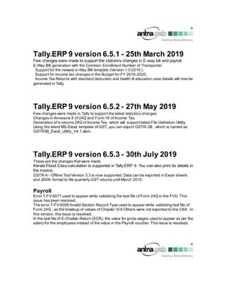 Tally 2019 updates. | DOC