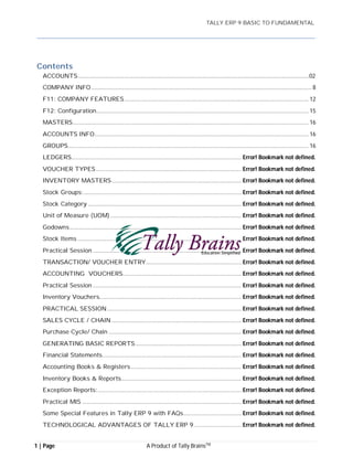 Tally.ERP 9 book by Tally Brains (Technobrains Education Pvt. Ltd.) | PDF