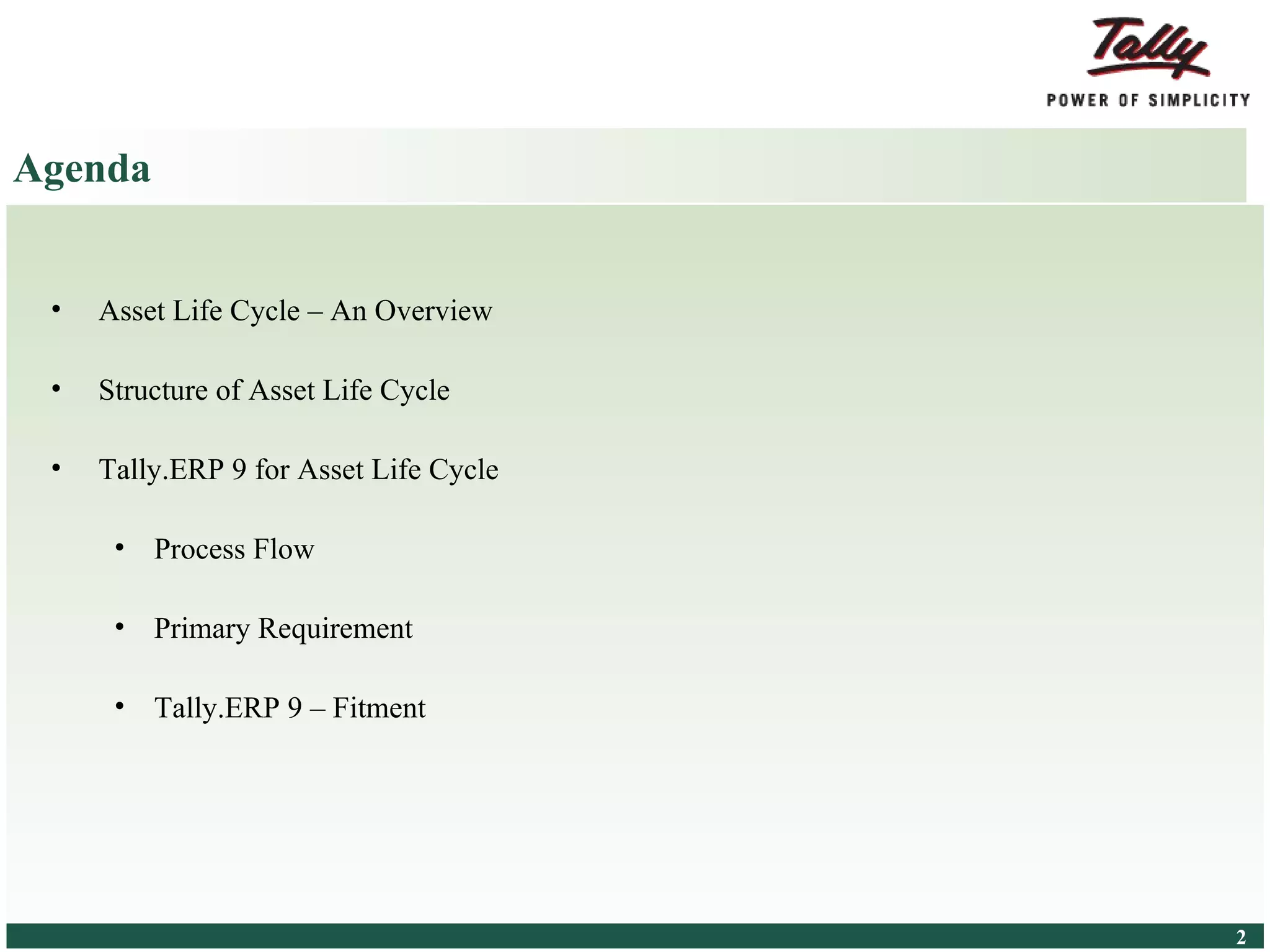 Tally.ERP 9 for fixed asset life cycle | PPS