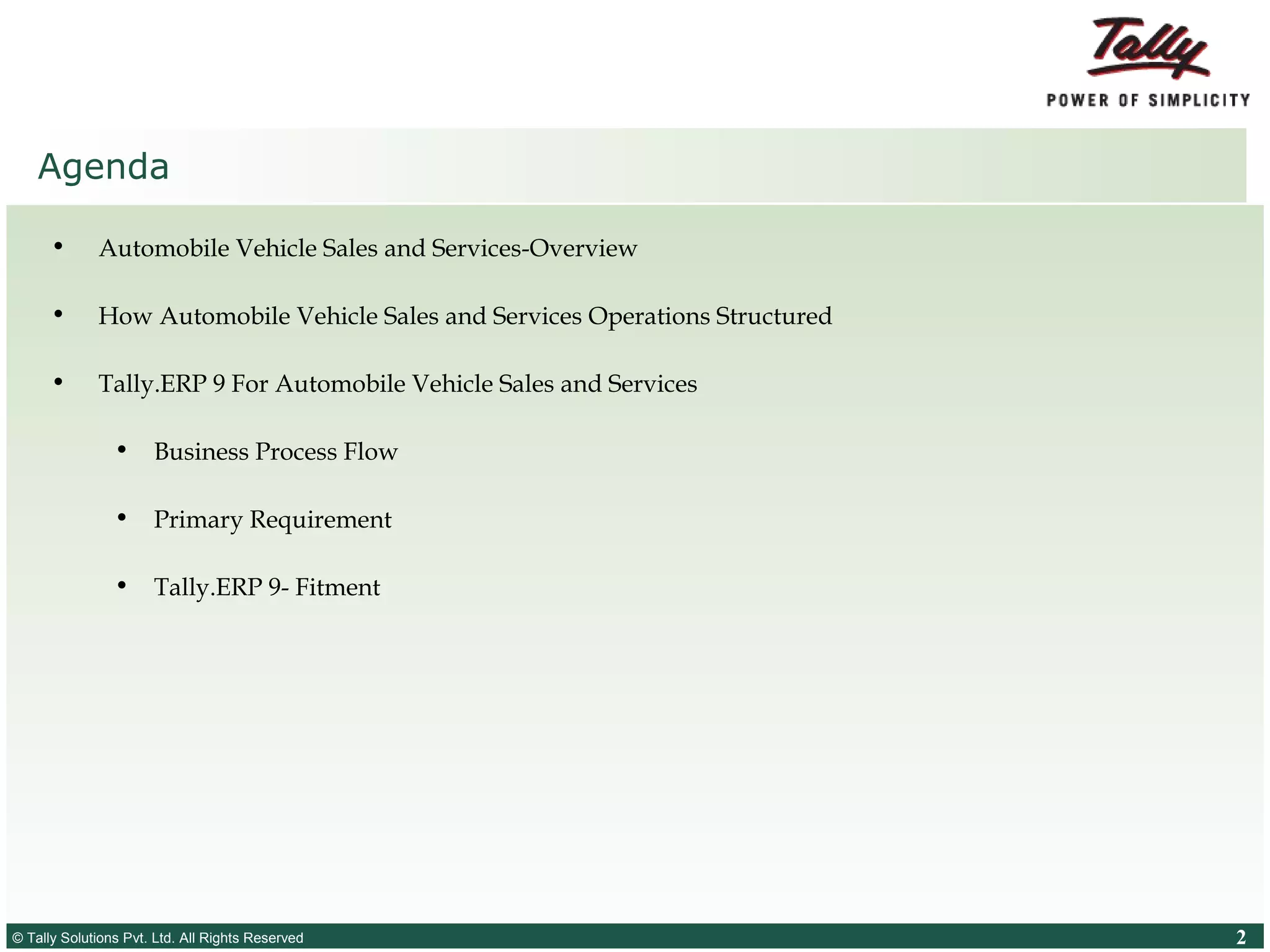 Tally.ERP 9 for automobile vehicle sales and service | PPS
