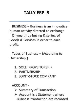 Tally erp 9 notes | DOCX | Business Accounting & Finance | Business
