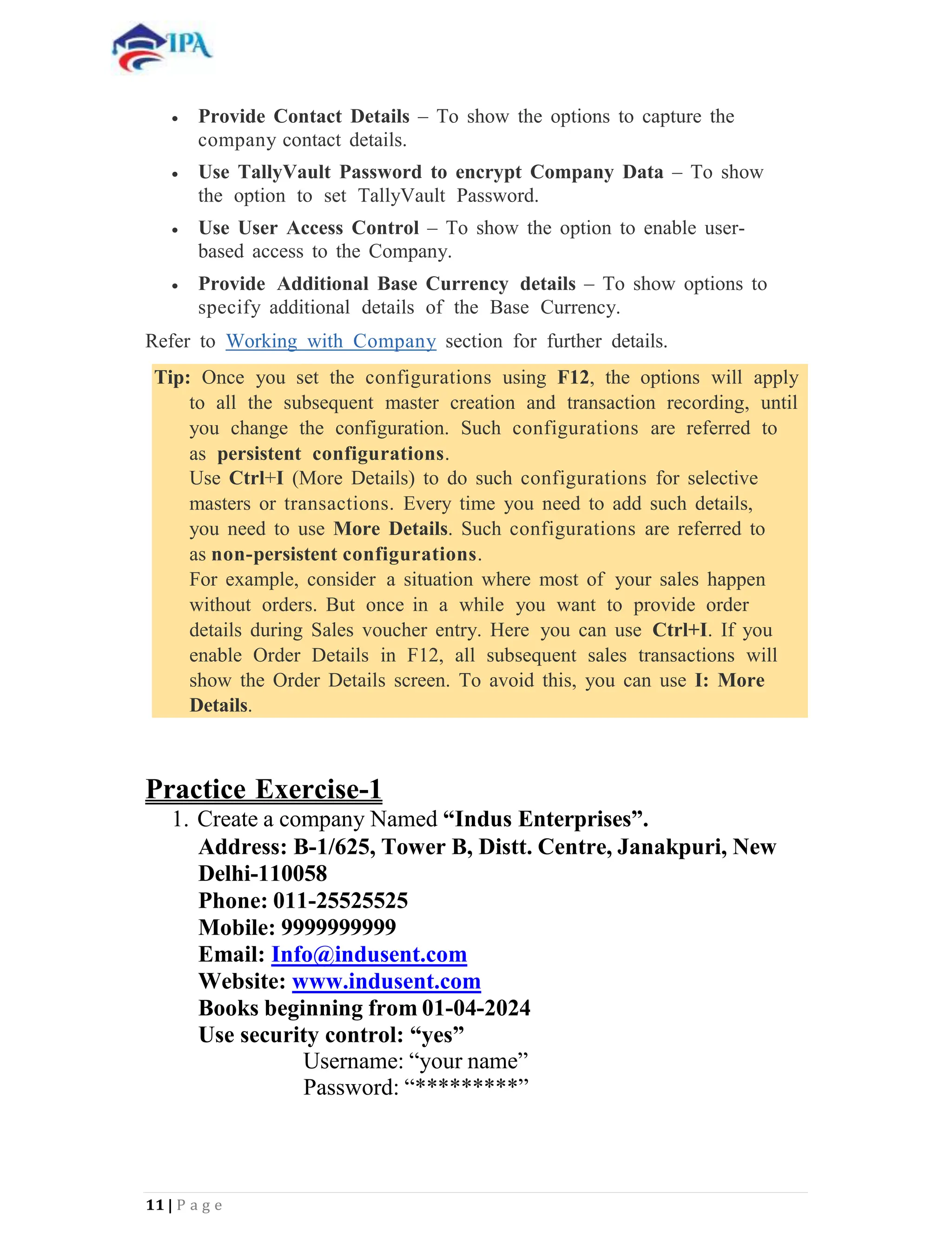 Tally PRIME TEST FOR IPA STUDENT IPA INSTITUTE | DOCX | Business ...