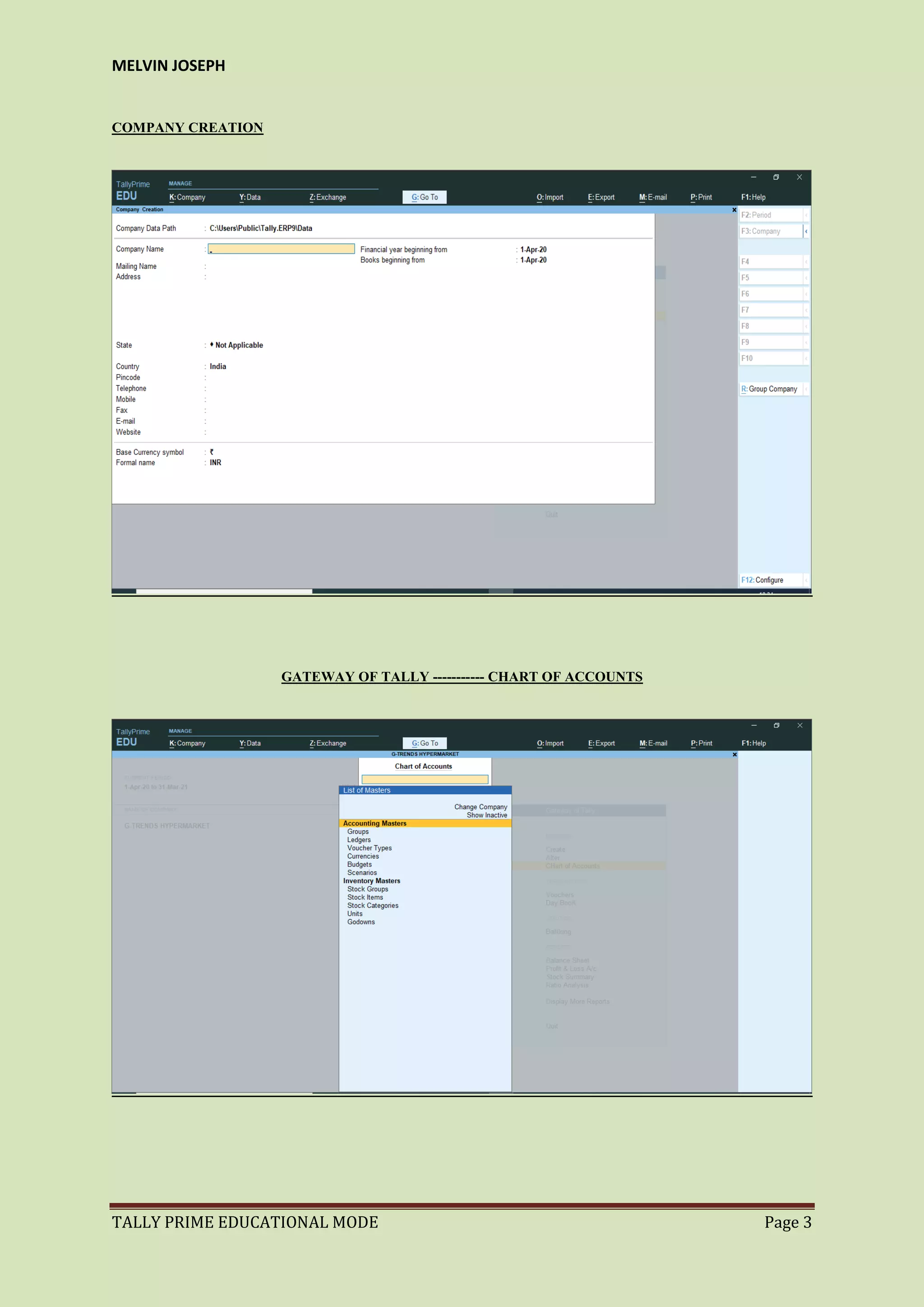 Tally Prime Educational mode Tutorial | PDF