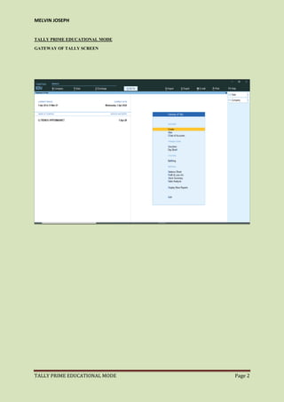 Tally Prime Educational mode Tutorial | PDF