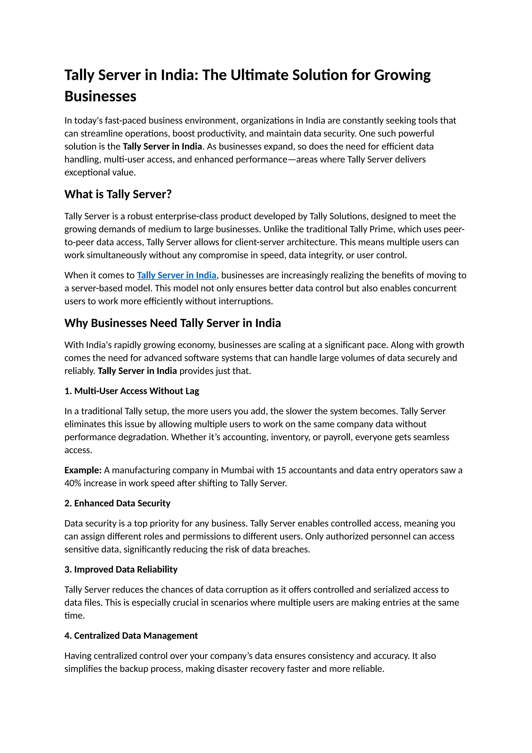 Tally Server in India: The Ultimate Solution for Growing Businesses | DOCX