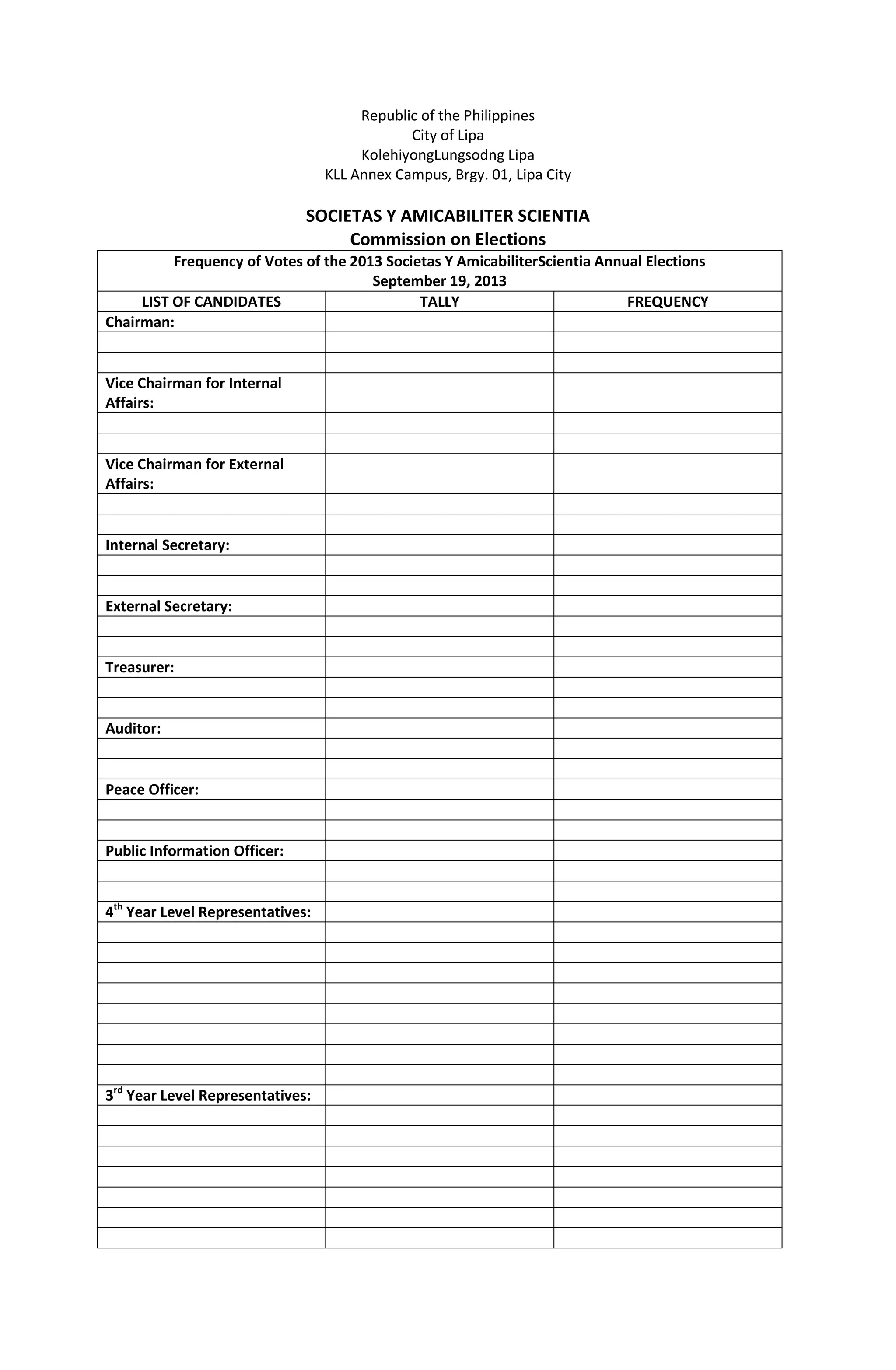 Tally sheet | DOCX