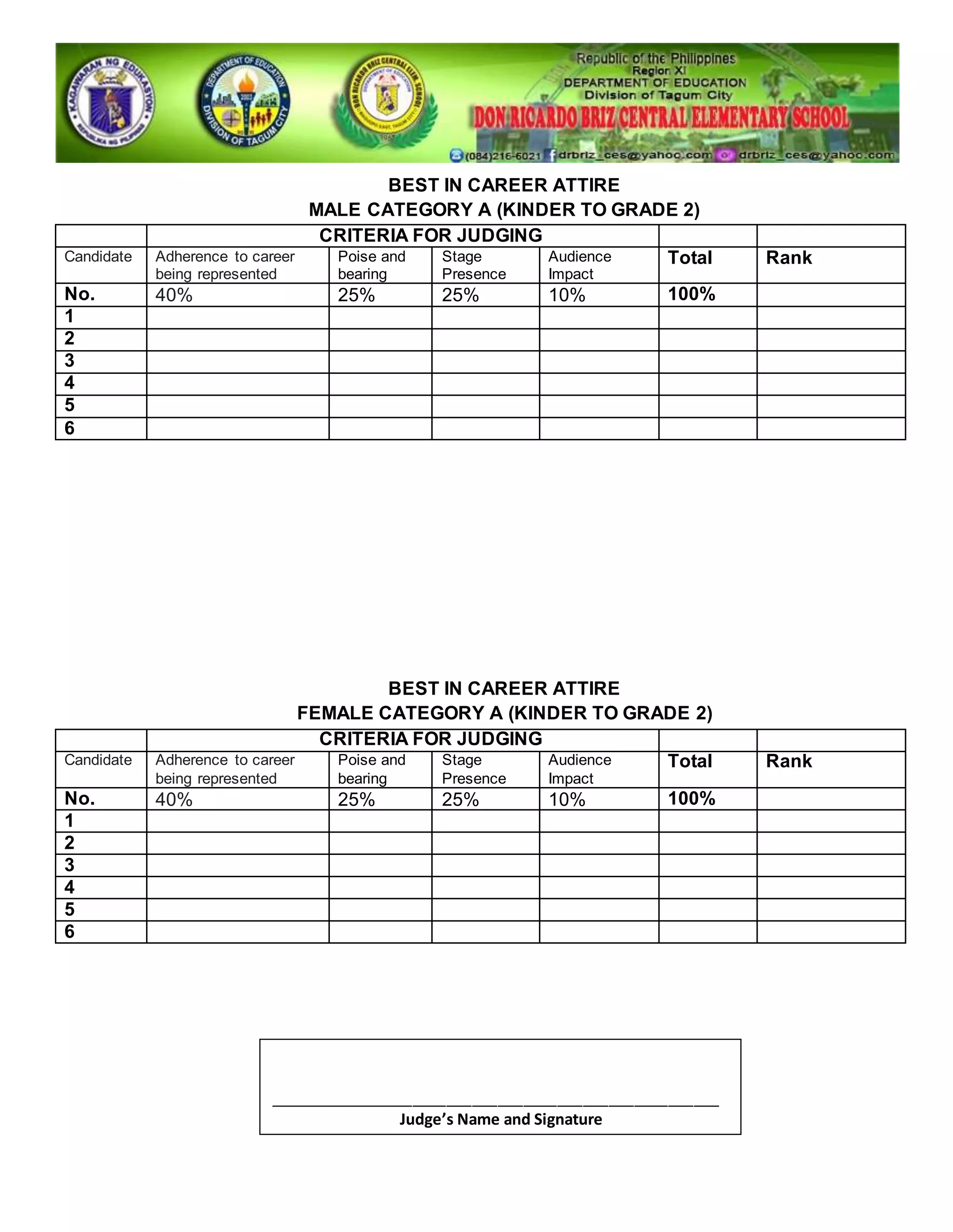 Tally sheets for judging 2018 | DOCX