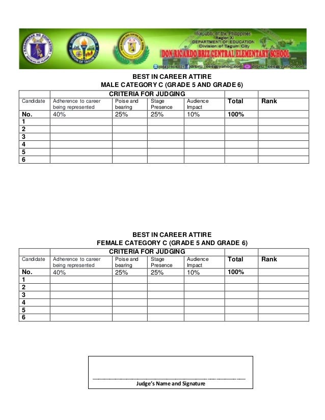 Tally sheets for judging 2018