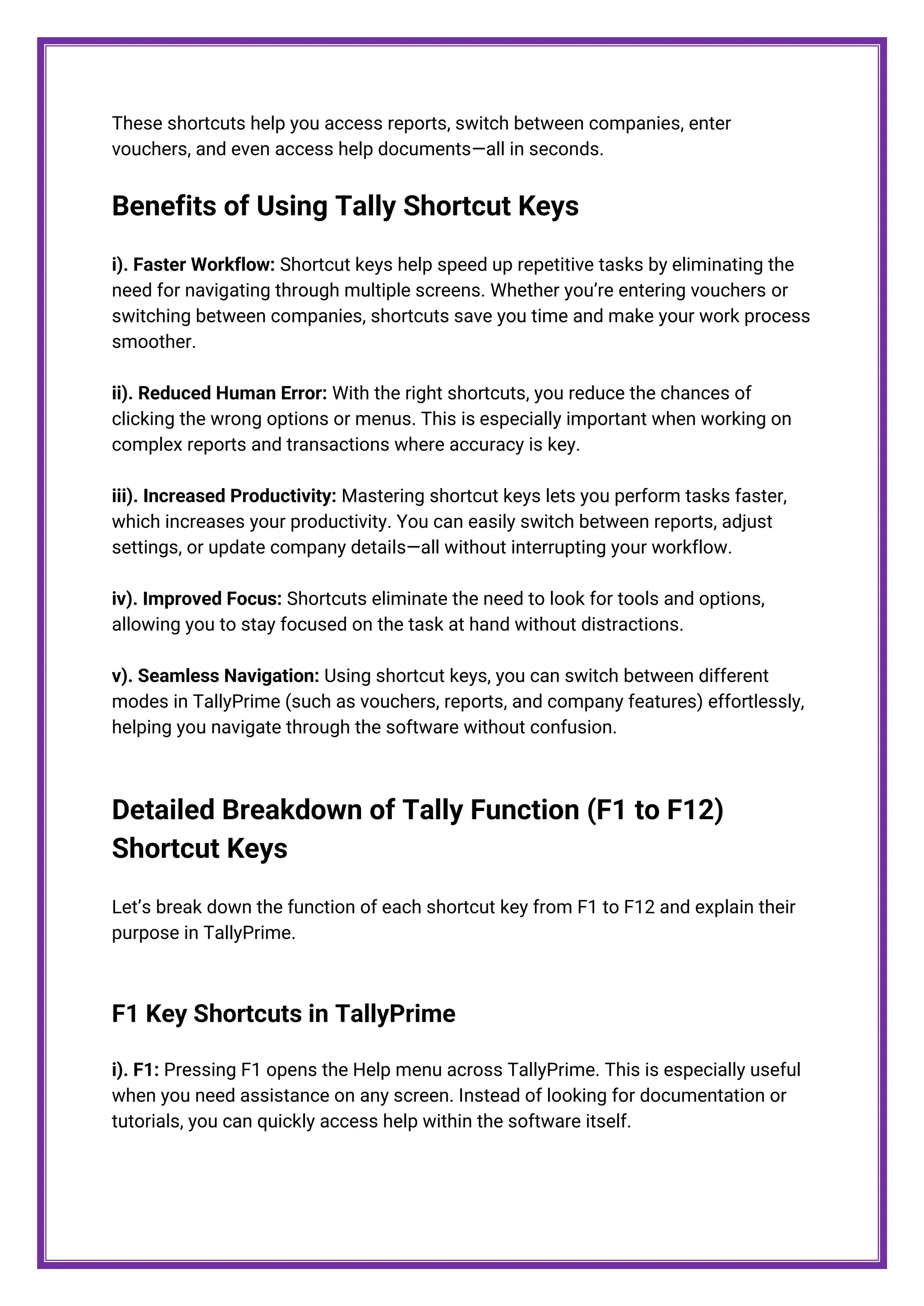 Tally Shortcut Keys F1 to F12 Functions and Usage - Gseven | PDF