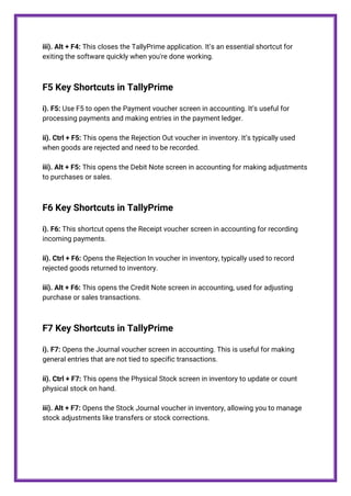 Tally Shortcut Keys F1 to F12 Functions and Usage - Gseven | PDF