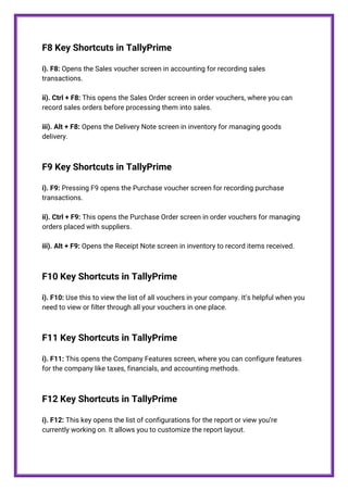 Tally Shortcut Keys F1 to F12 Functions and Usage - Gseven | PDF