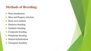 Breeding Methods in Cross Pollinated crops, Mass Selection, Ear to row ...