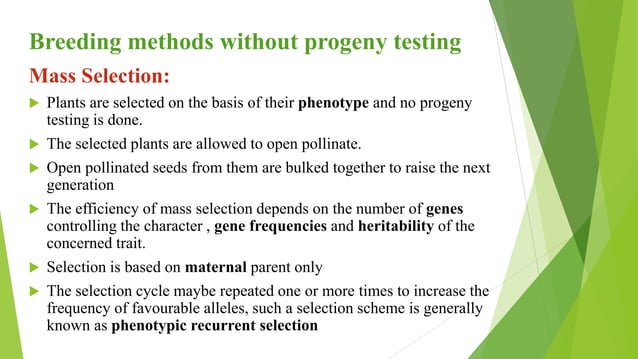 Breeding Methods in Cross Pollinated crops, Mass Selection, Ear to row ...