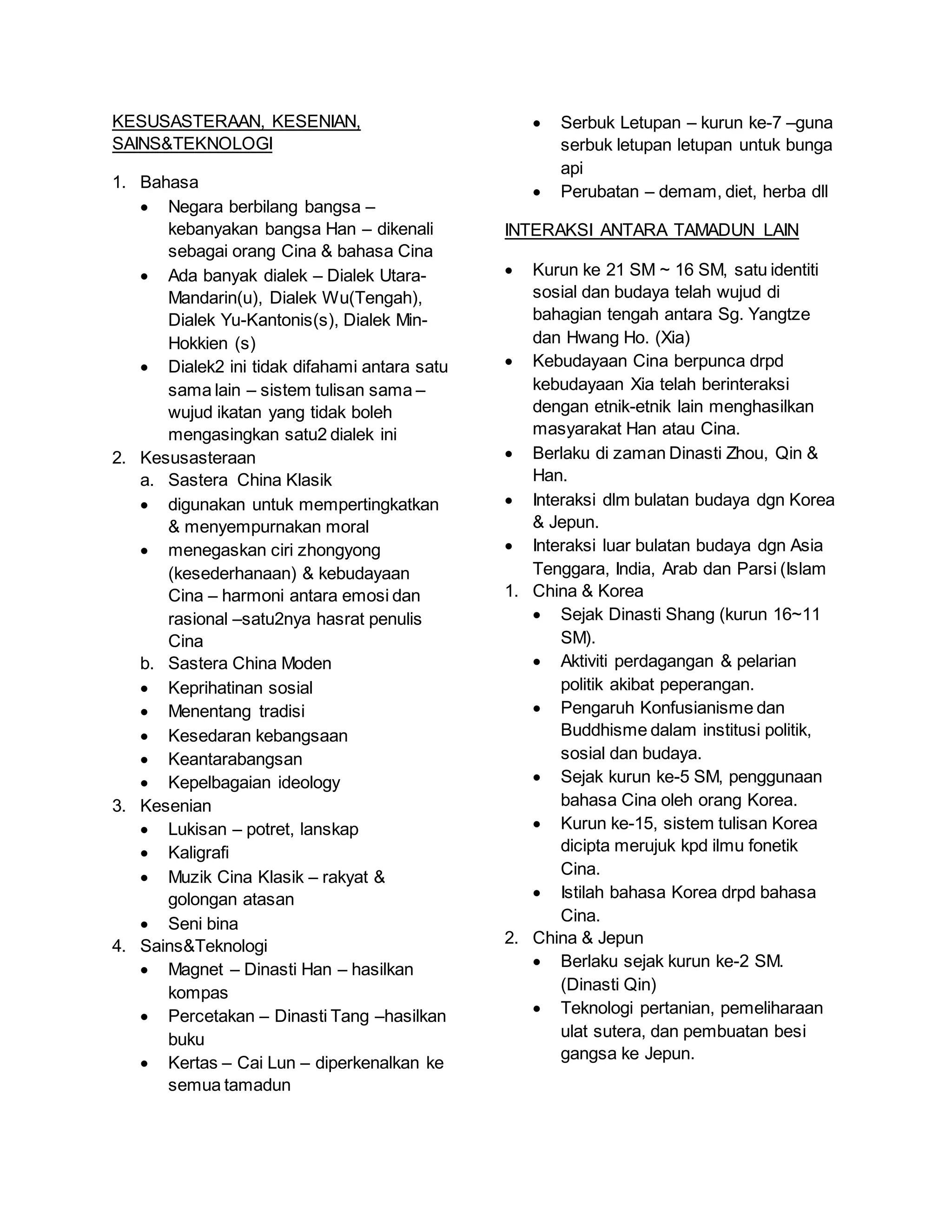 Nota ringkas - Tamadun China | DOCX