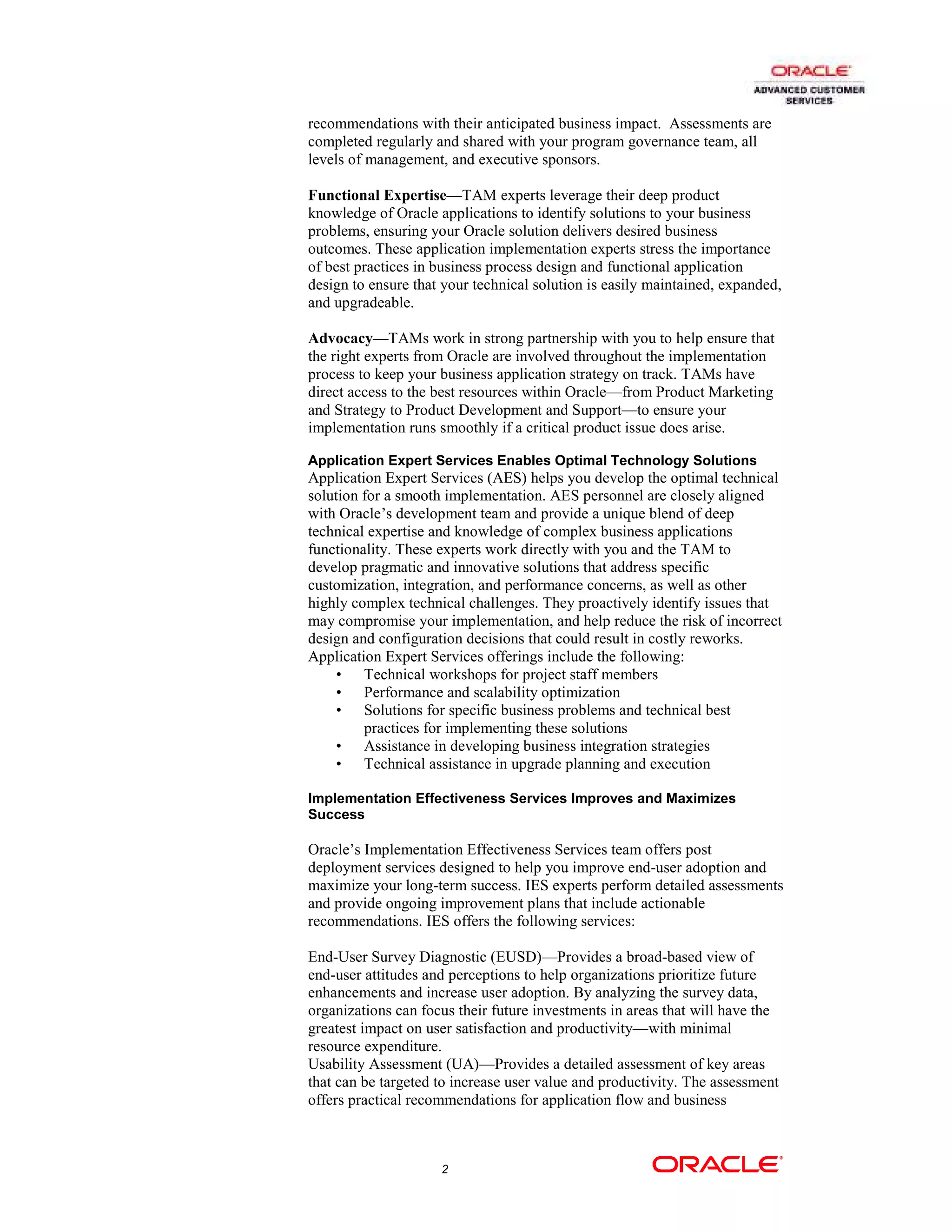 Oracle TAM Services Datasheet | PDF