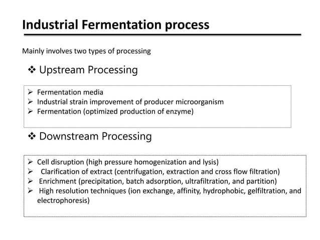 Fermentation process involved in enzyme production. | PPTX