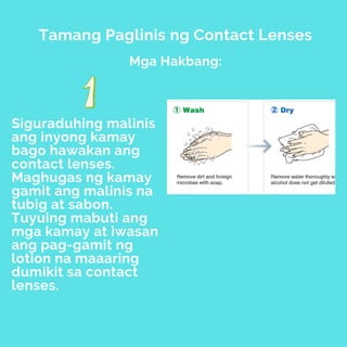 Tamang pag alaga at paglinis ng eyeglasses at contact lenses | PDF