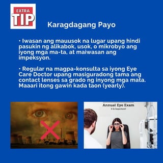 Tamang pag alaga at paglinis ng eyeglasses at contact lenses | PDF
