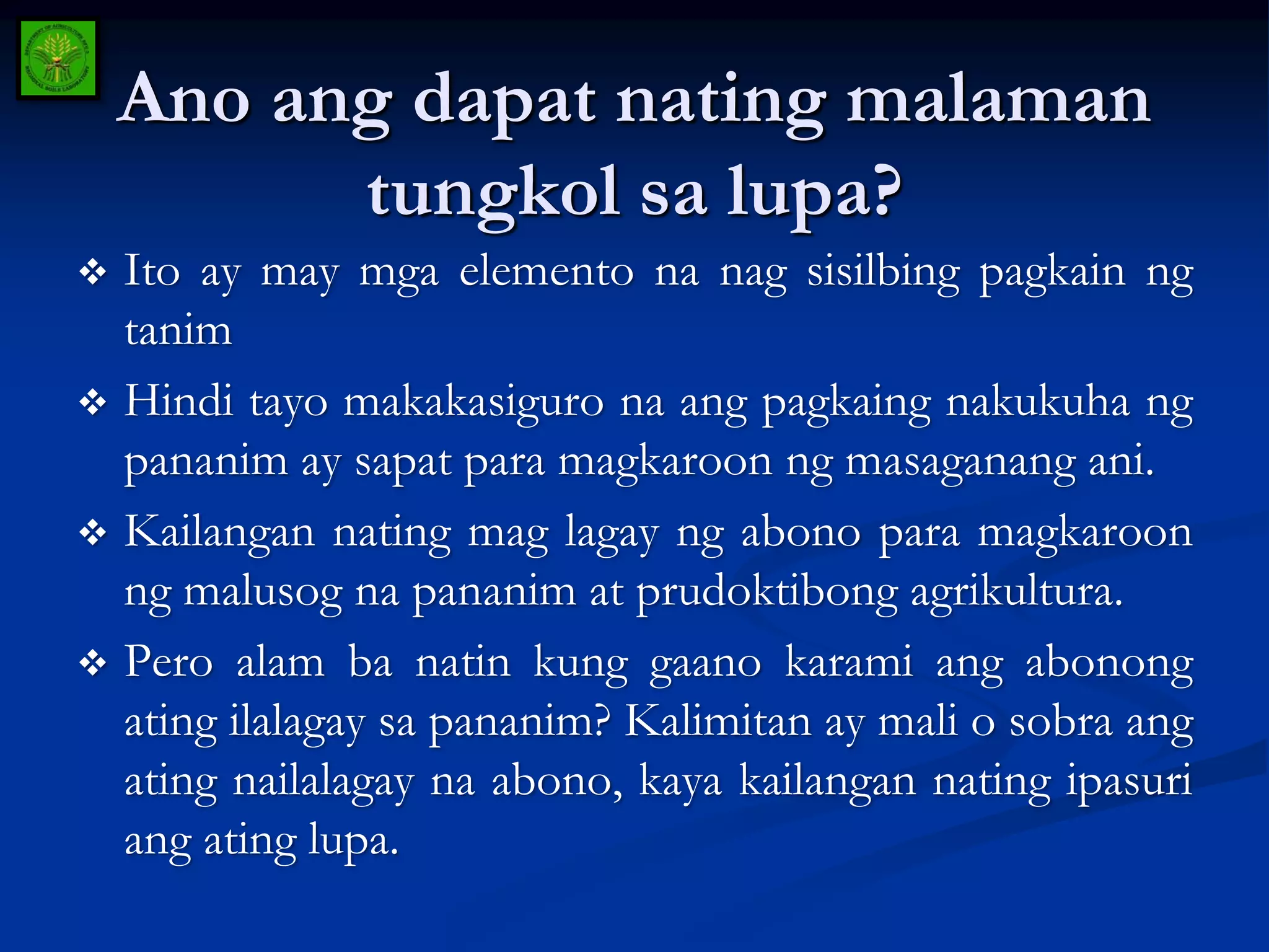 Tamang paraan ng pagkuha ng lupa at pag suri gamit ang soil test kit ...
