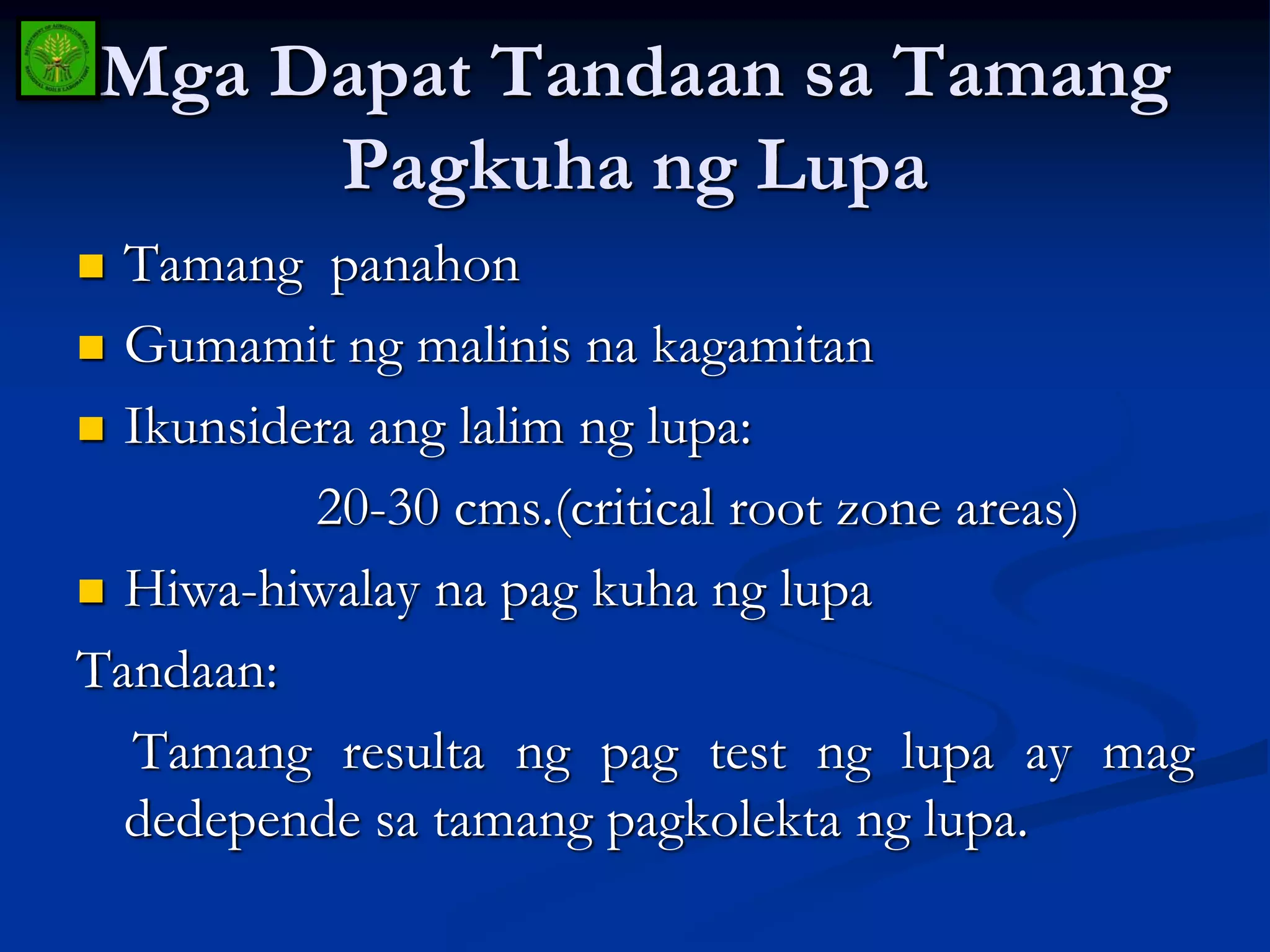 Tamang paraan ng pagkuha ng lupa at pag suri gamit ang soil test kit ...
