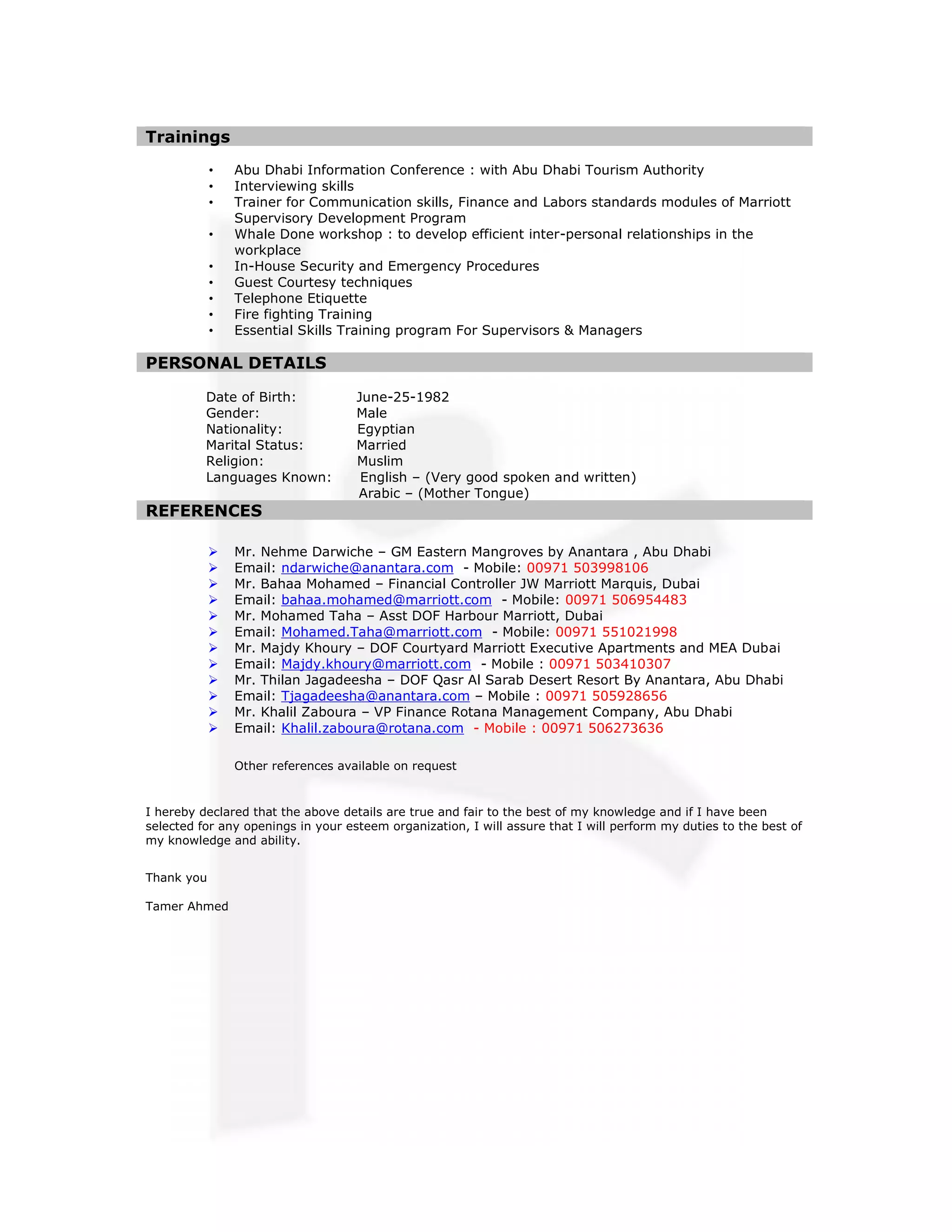 Tamer ahmed's resume | PDF