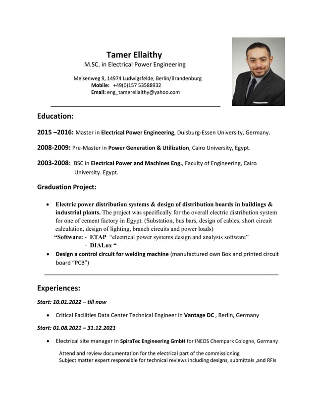 Tamer Ellaithy,Electrical - curriculum vitae. pdf | PDF