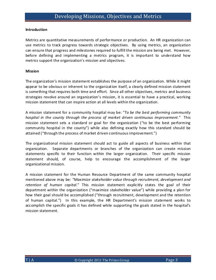 Talent Acquisition: Developing Missions, Objectives and Metrics