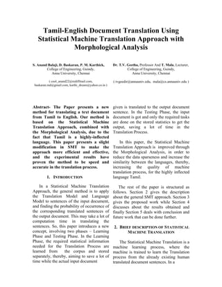 Tamil-English Document Translation Using Statistical Machine ...