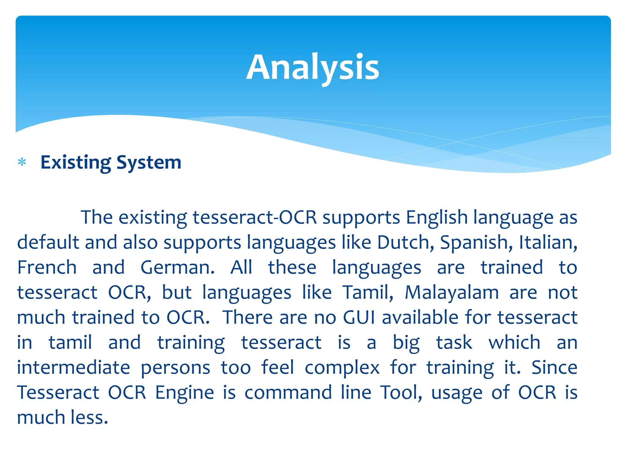 Tamil OCR using Tesseract OCR Engine | PPTX