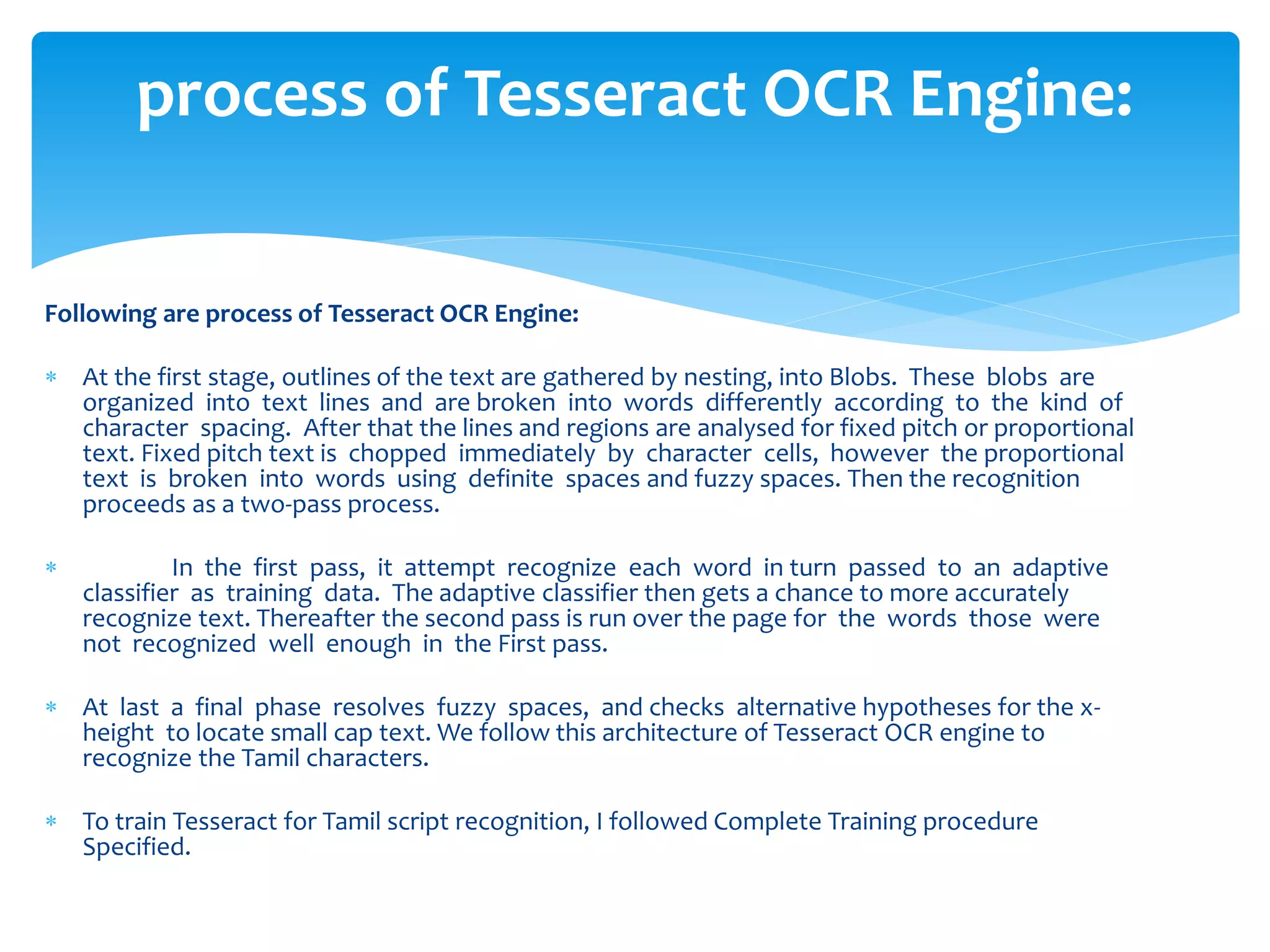 Tamil OCR using Tesseract OCR Engine | PPTX