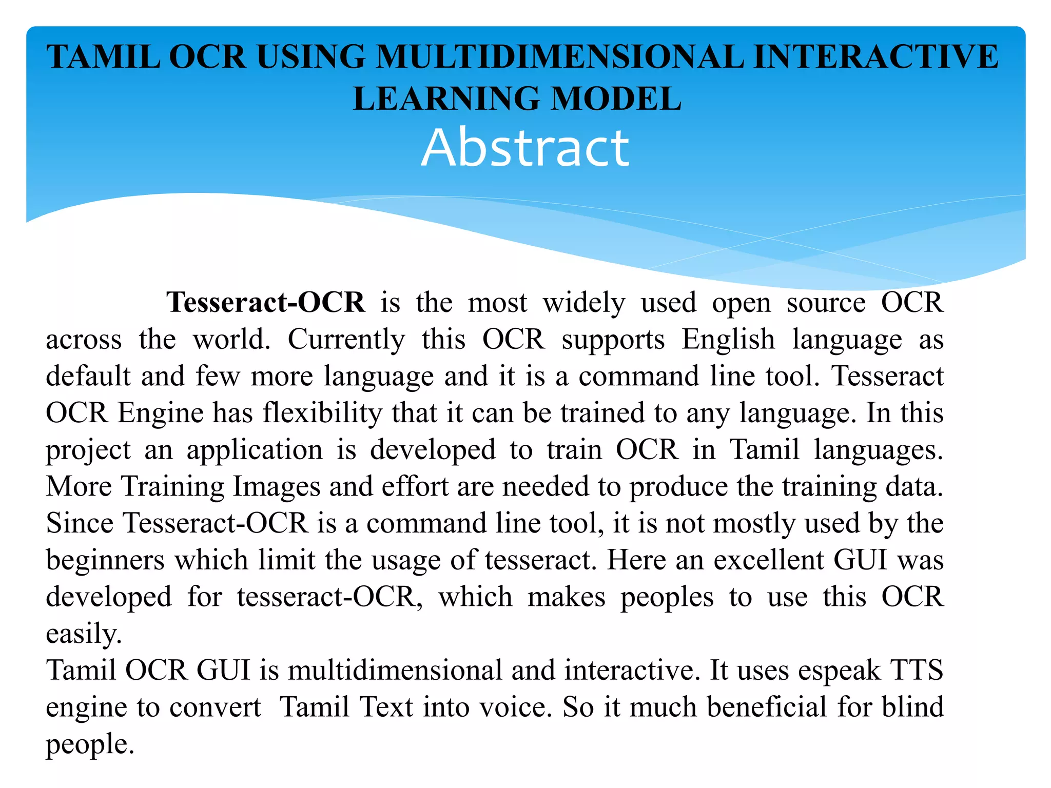 Tamil Ocr Using Tesseract Ocr Engine Ppt