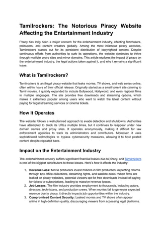 Tamilrockers – A Notorious Piracy Website | PDF