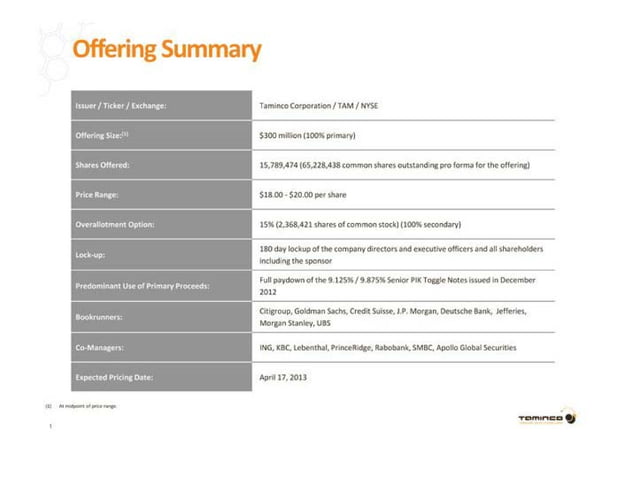 Taminco specialty chemical ipo roadshow investor presentation - apr ...