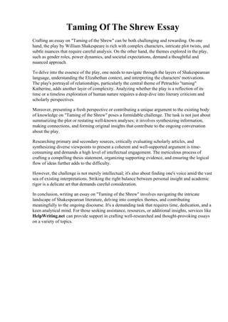 Taming Of The Shrew Essay | PDF