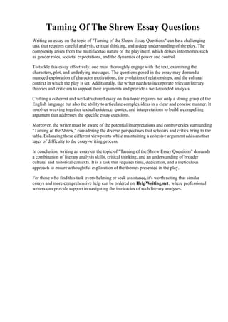 Taming Of The Shrew Essay Questions. Taming of the Shrew comparative ...