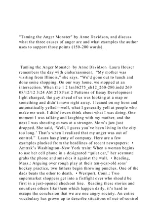 Taming the Anger Monster by Anne Davidson, and discuss what th.docx