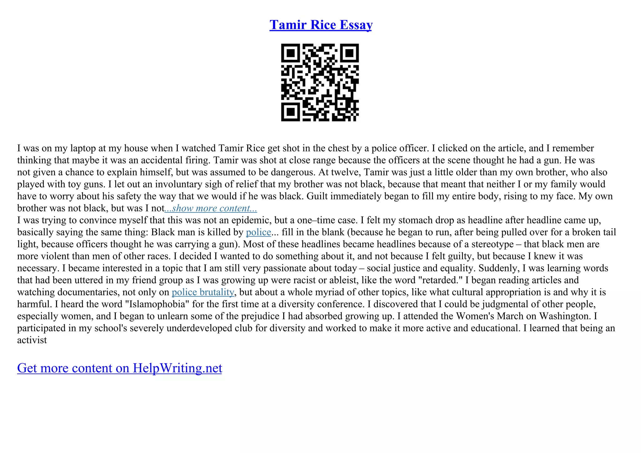 Tamir Rice Essay | PDF
