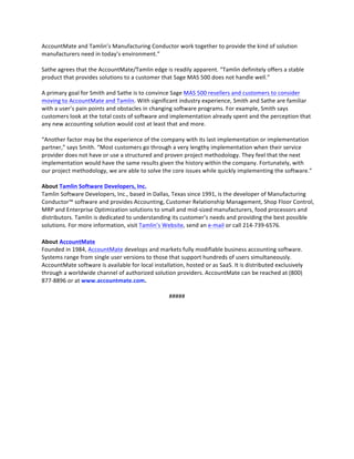 Tamlin and AccountMate Actively Recruit Sage Mas 500 Resellers | PDF