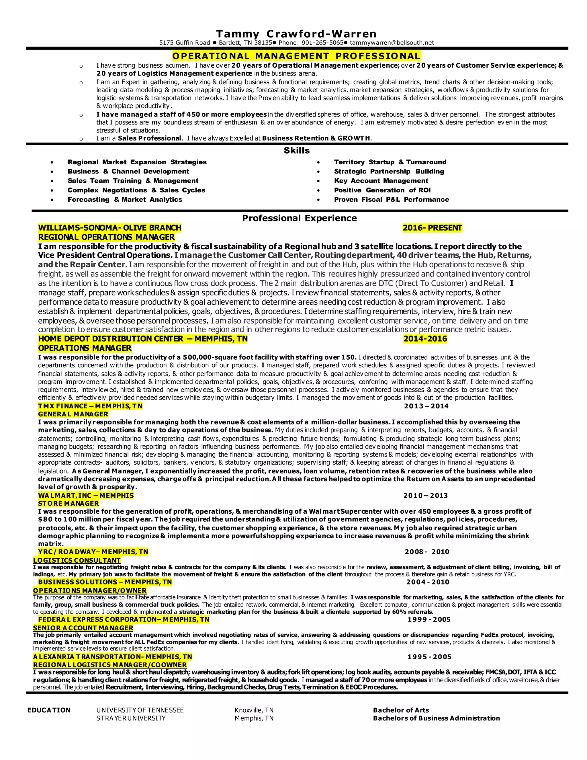 Tammy Warren Resume | DOCX