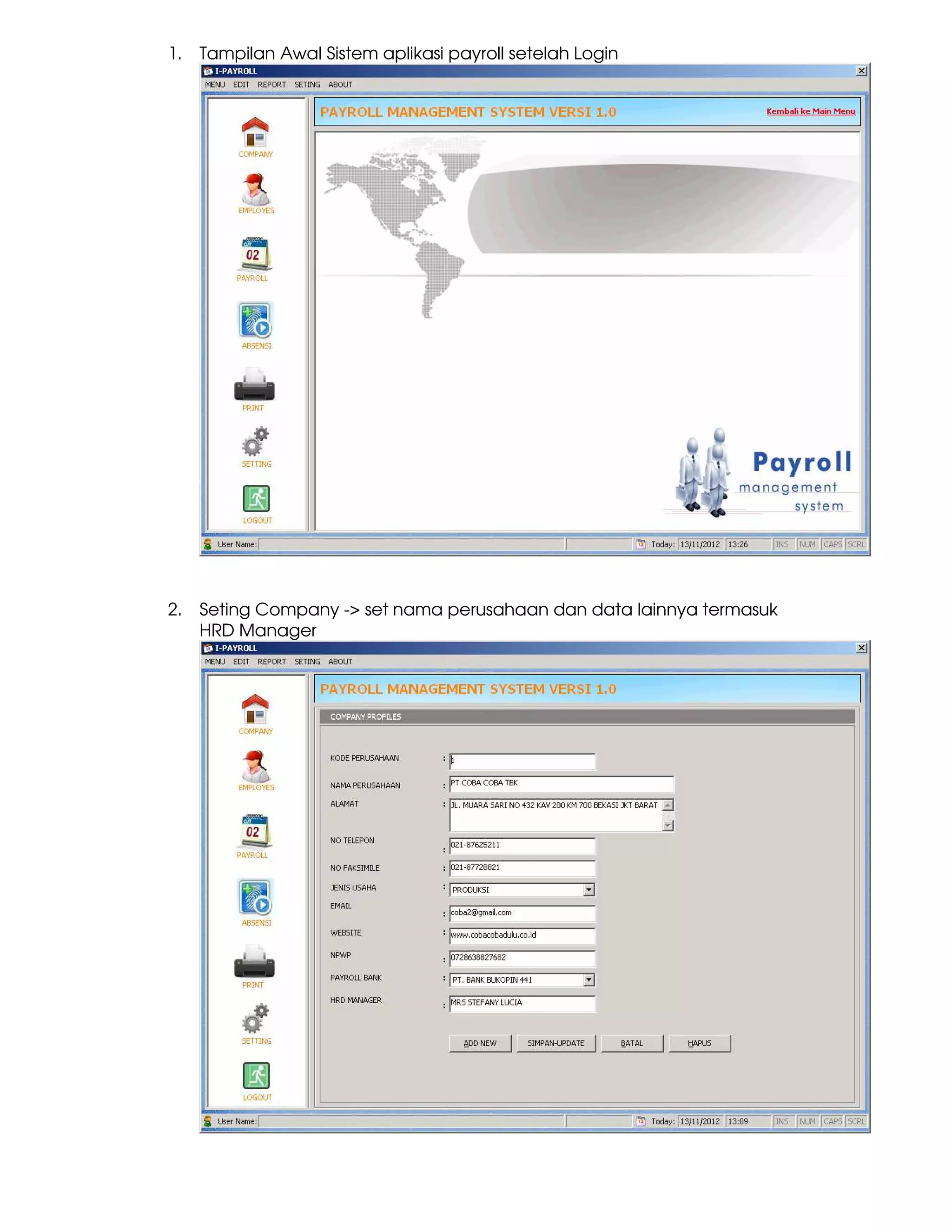 Tampilan sistem aplikasi payroll | PDF