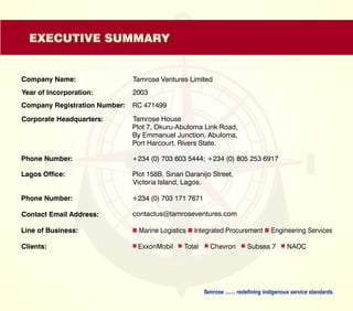 Tamrose venture ltd | PDF