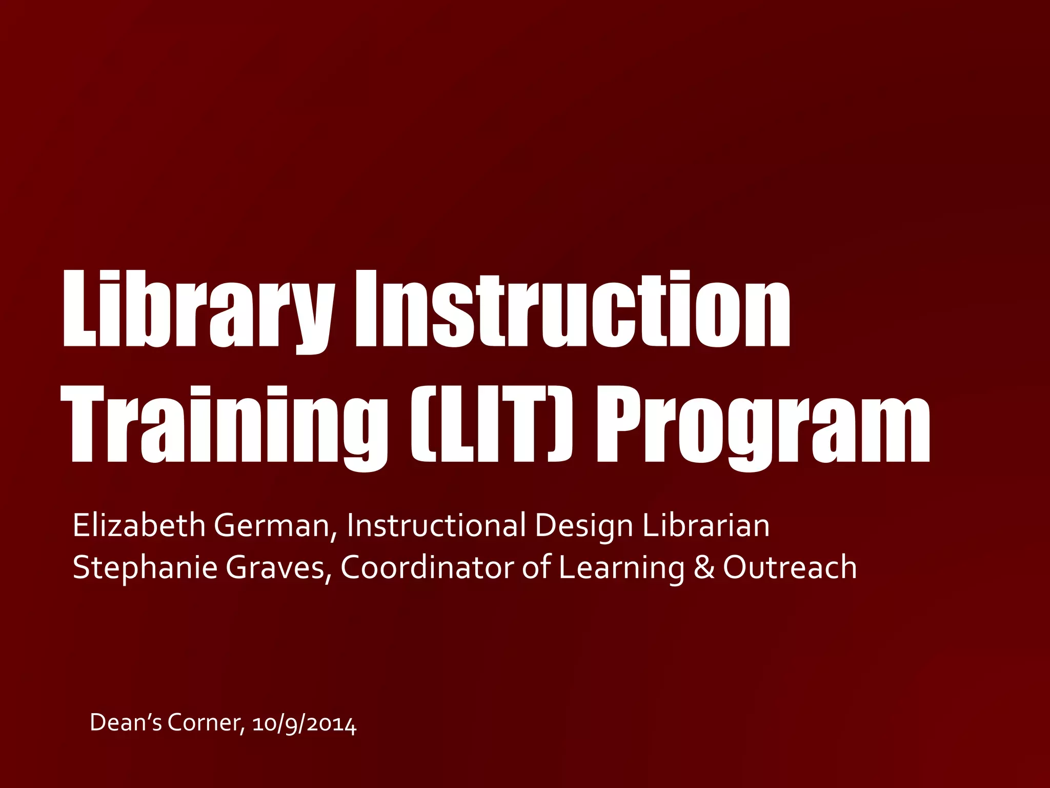 Library Instruction Training Program | PPT
