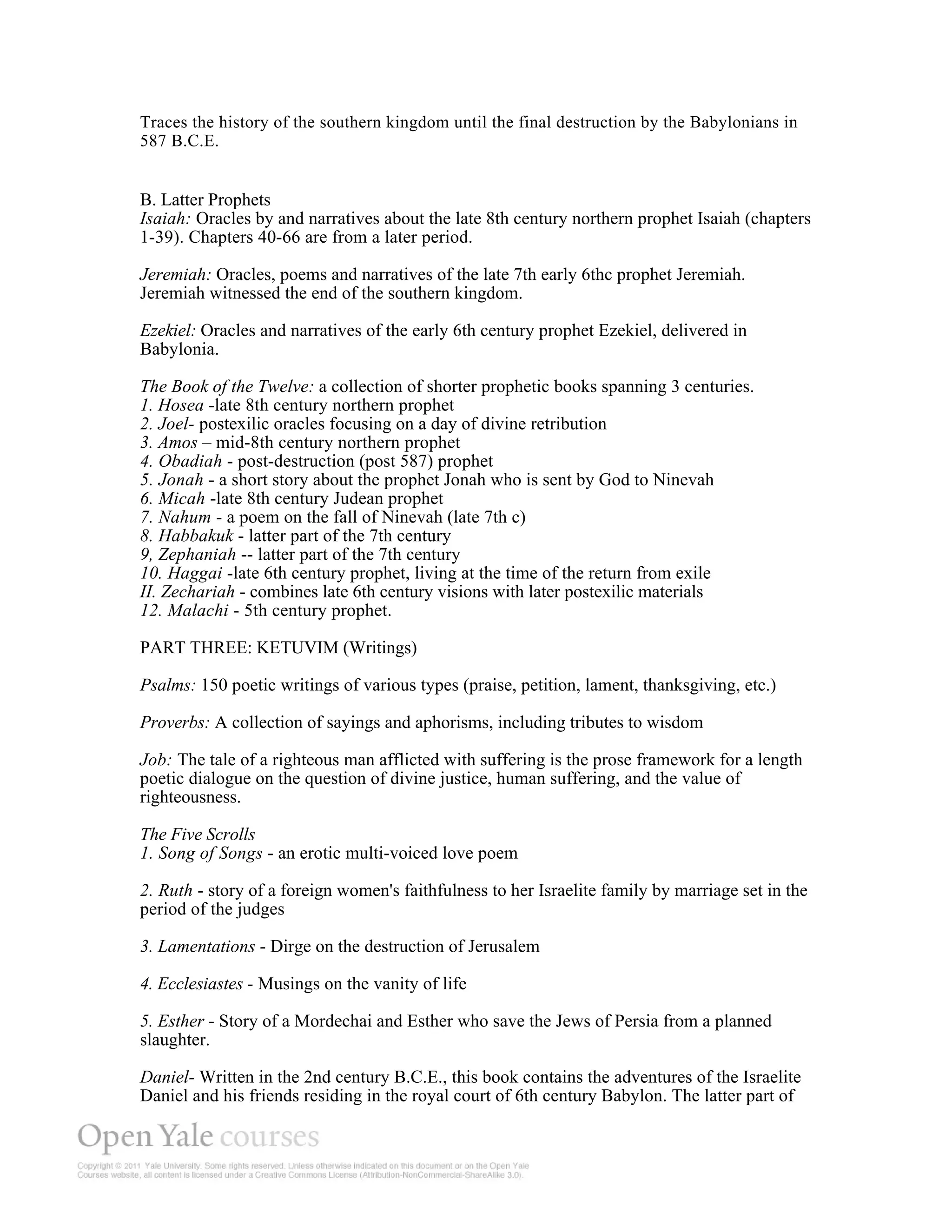 Synopsis of the contents of the TaNaKh(the Jewish Bible) | PDF