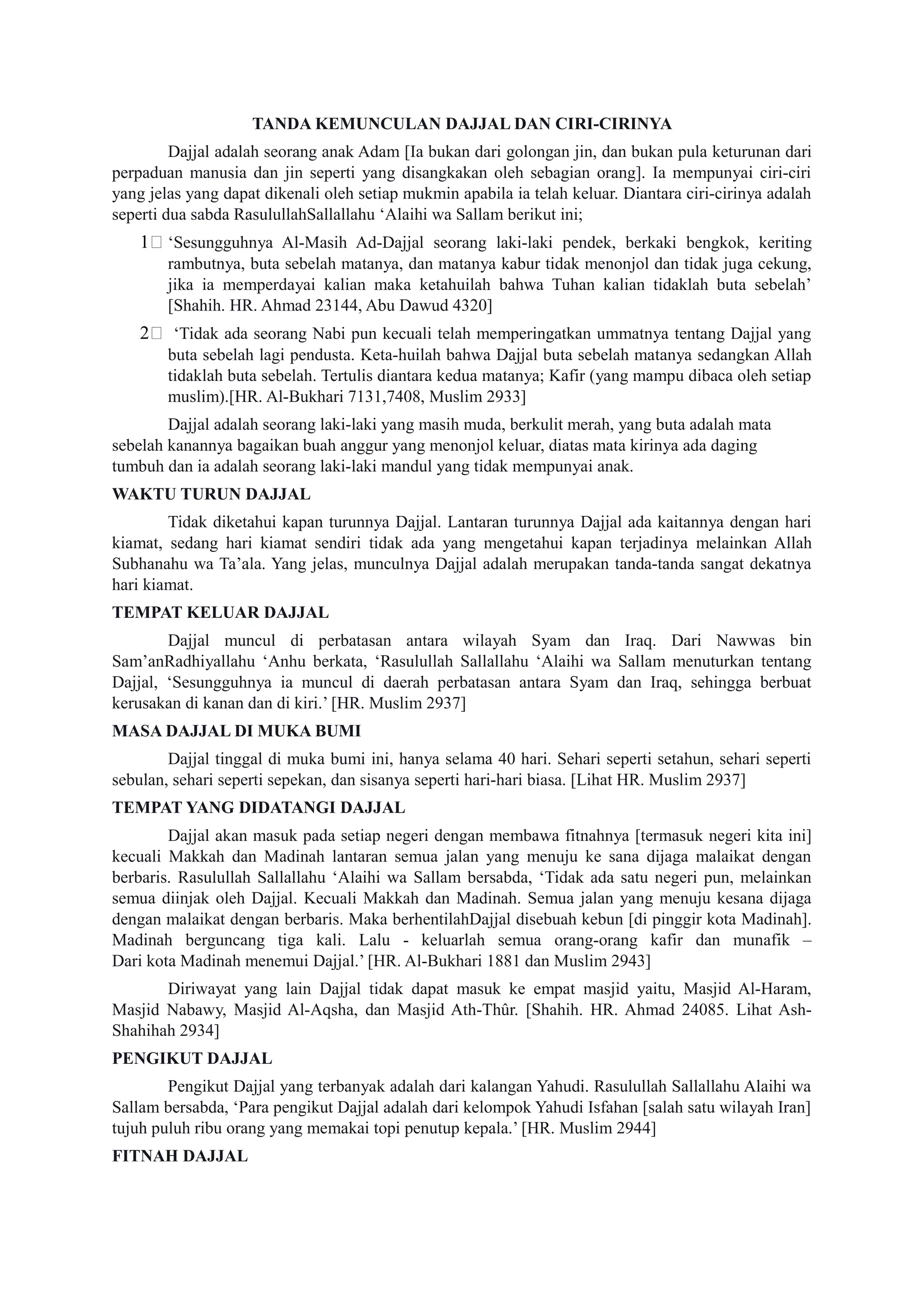 Tanda kemunculan dajjal dan ciri | PDF