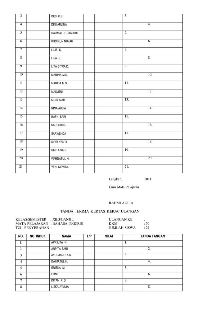 Tanda terima kertas kerja