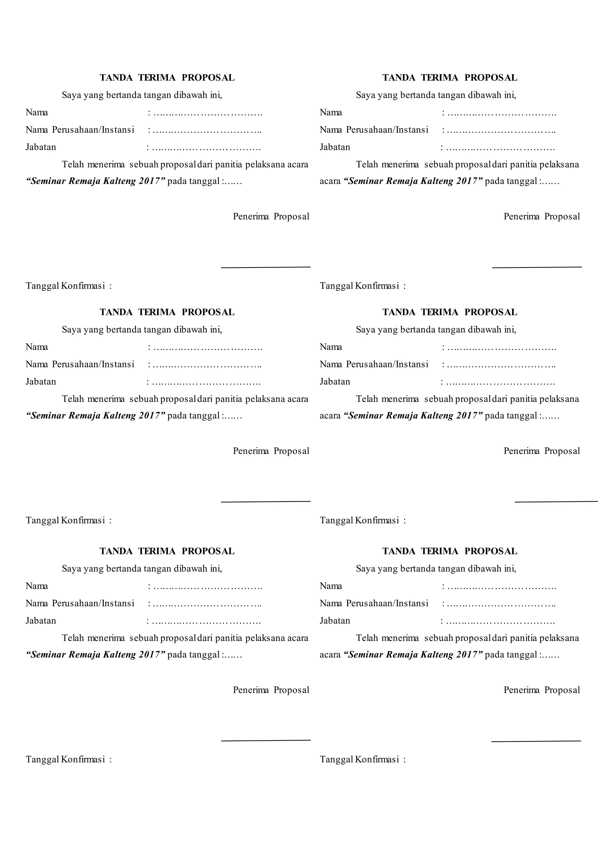 Contoh Tanda terima proposal | DOCX