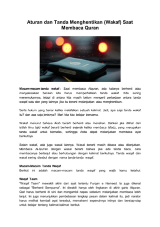 Macam-Macam Tanda Waqaf | DOCX