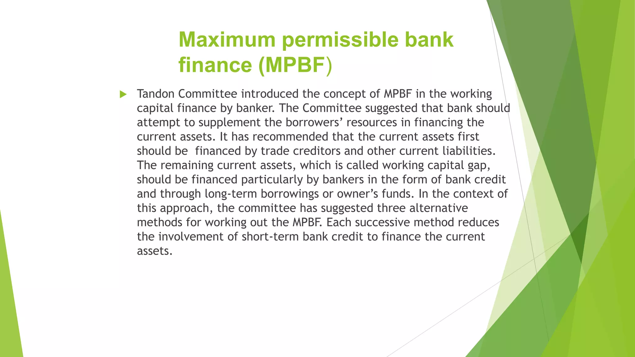 working capital financing:-Tandon committee | PPTX