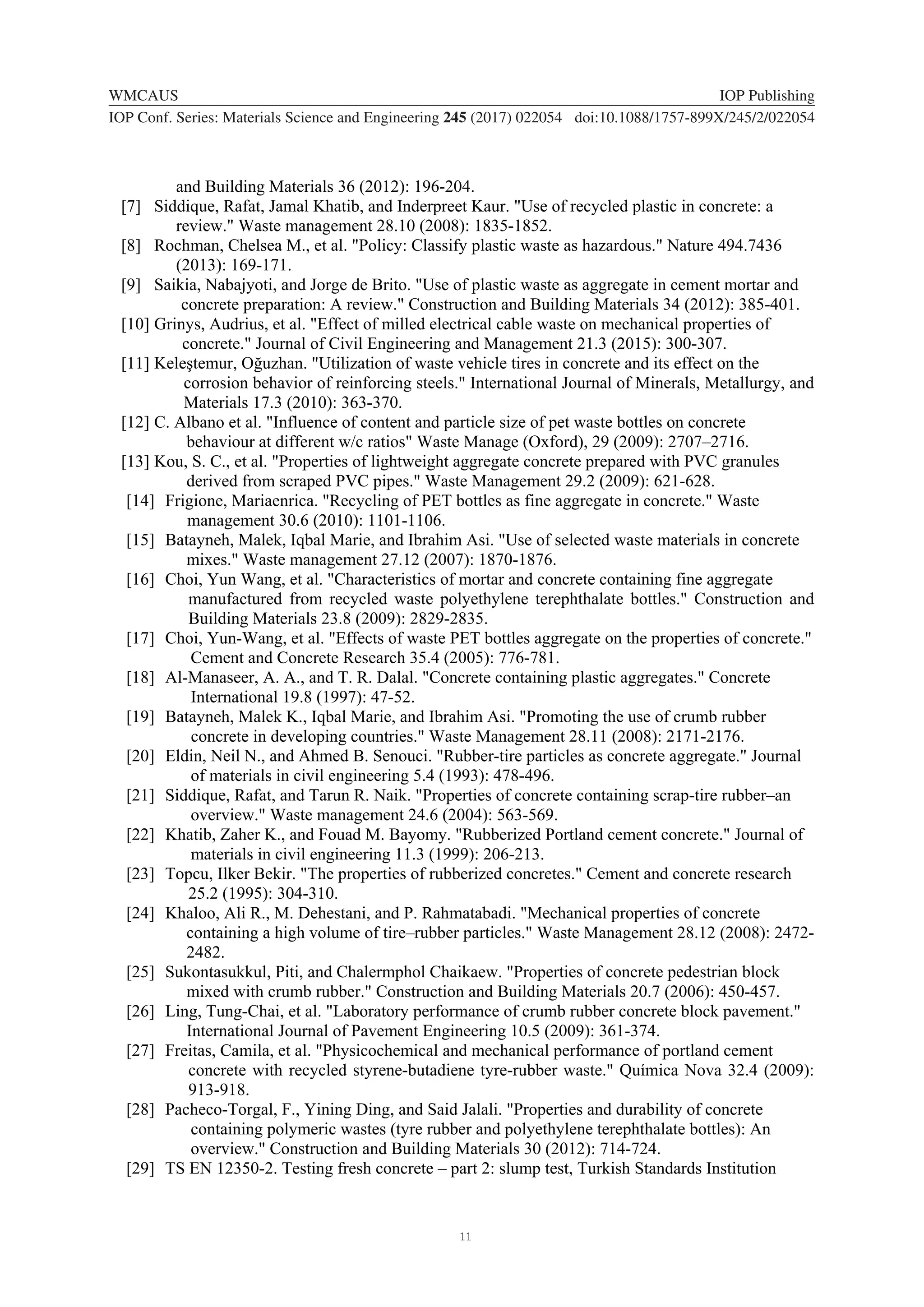 Mechanical and Physical Performance of Concrete Including Waste ...